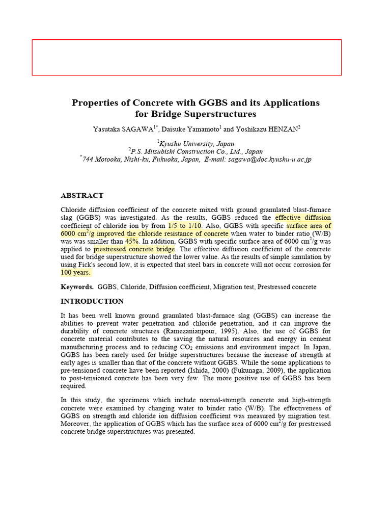 Properties of Concrete With GGBS and Its Applications in Bridges | PDF