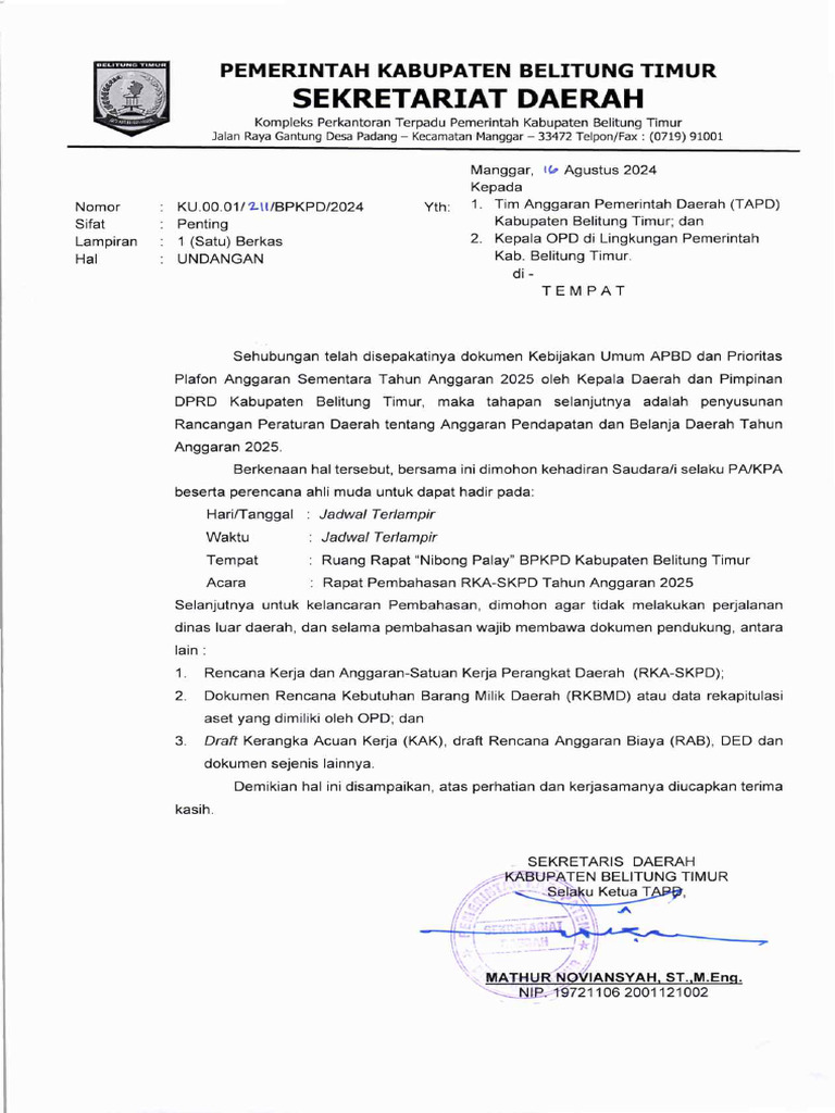 Surat Undangan Pembahasan RKA-SKPD TA. 2025 | PDF