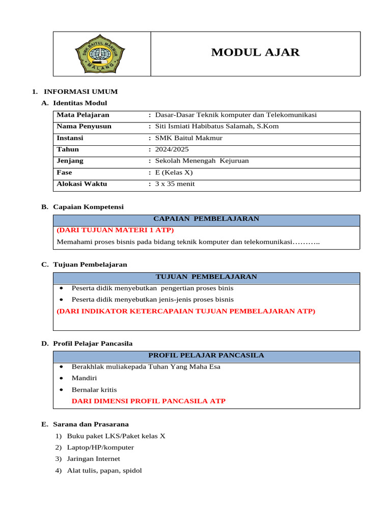 Format X-Modul Ajar | PDF