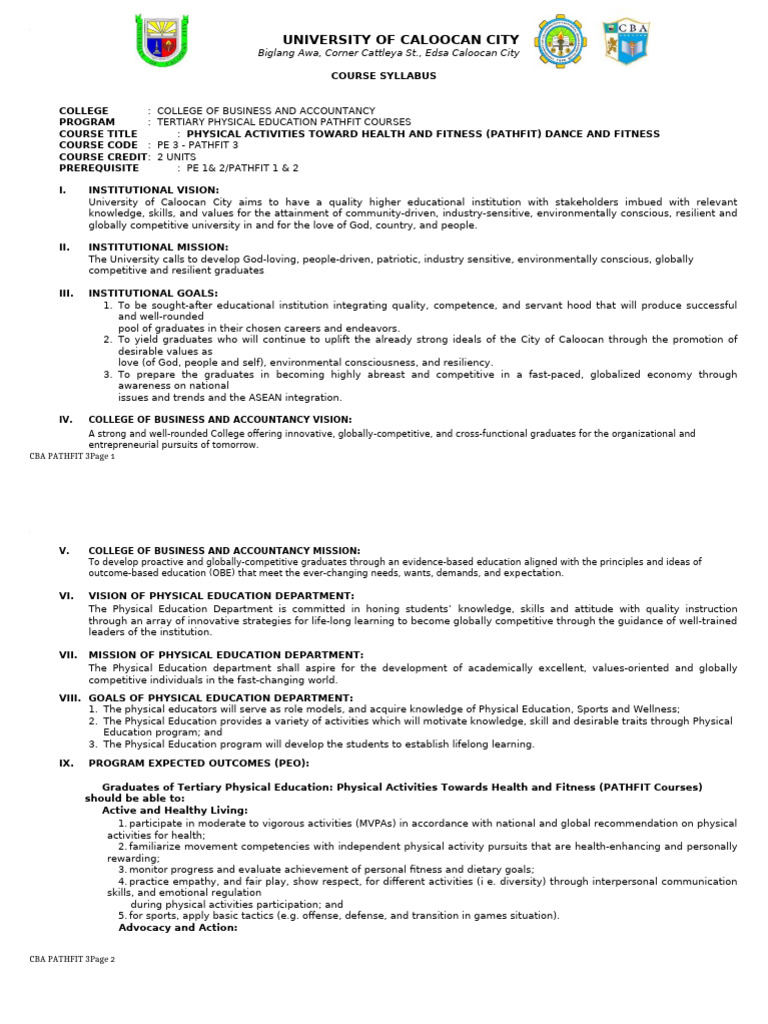 Final Edited Cba Pathfit 3 Dance and Fitness Course Syllabus | PDF
