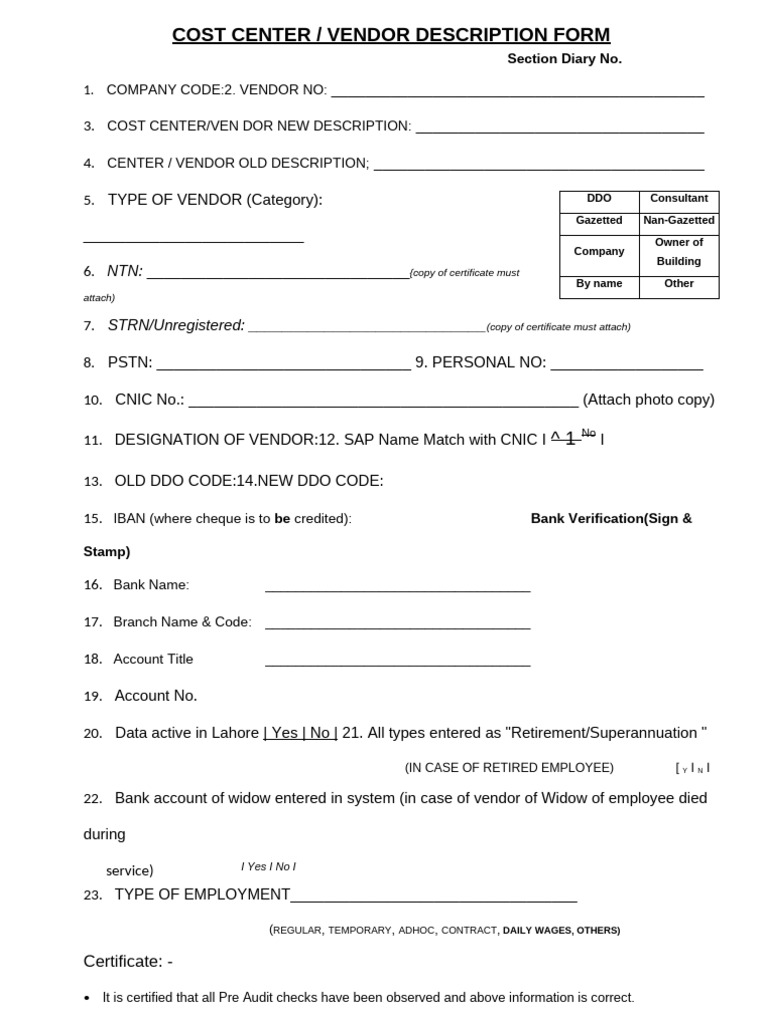 Vendor Master Data Up-Dation (Form) | PDF