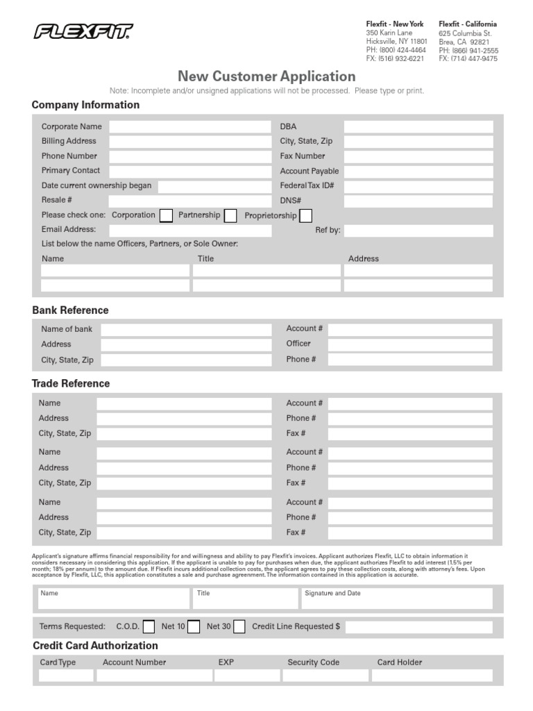 Flexfit New Customer Application Form | PDF | Use Tax | Law
