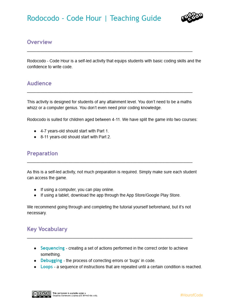 Rodocodo Hour of Code Teaching Guide | PDF