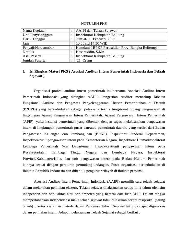 Notulen PKS Aaipi | PDF