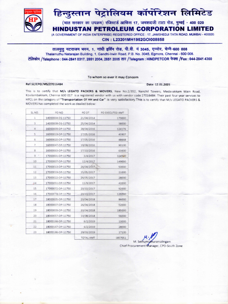 HPCL Job Completation Letter | PDF