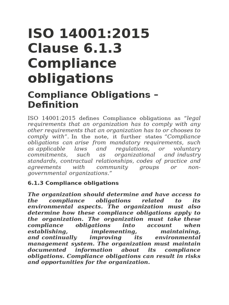 ISO 14001-2015 Clause 6-1-3 Compliance Obligations | PDF