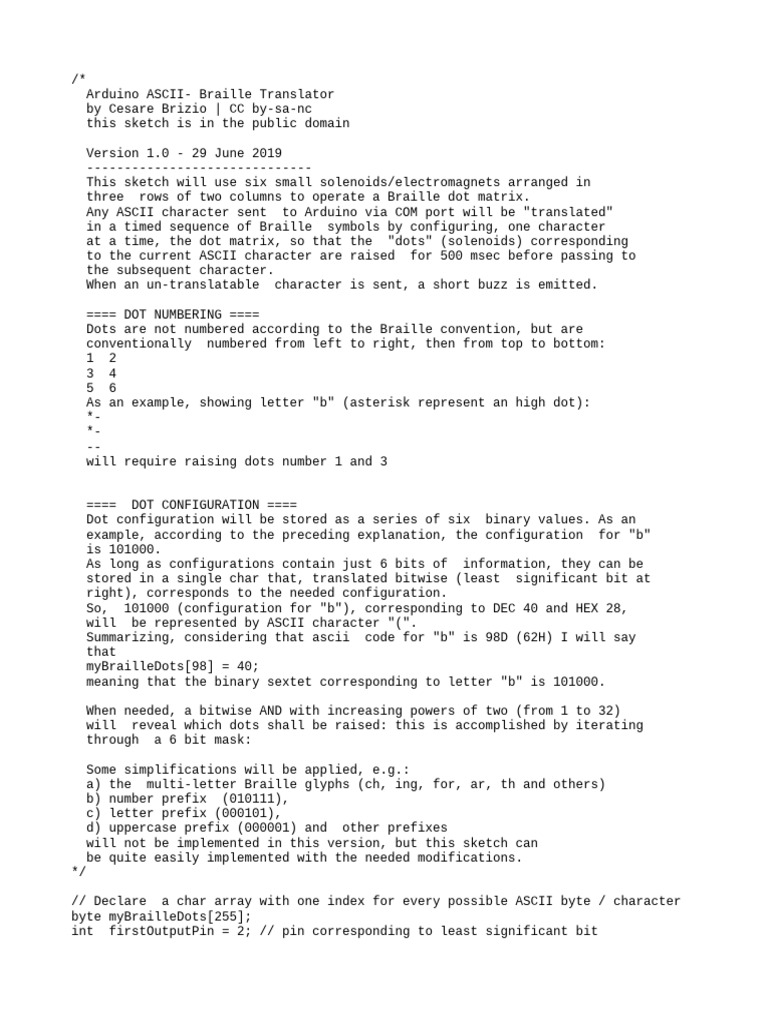 Arduino ASCII - Braille Translator | PDF