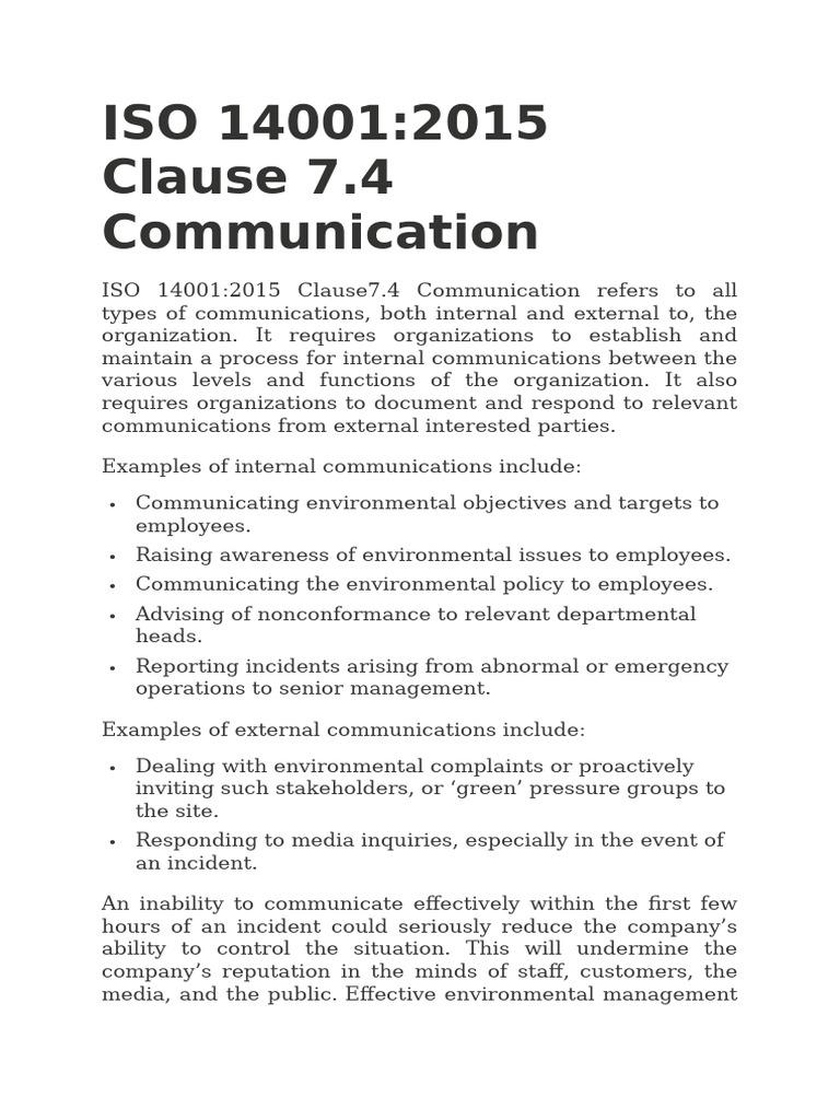 ISO 14001-2015 Clause 7-4 Communication | PDF