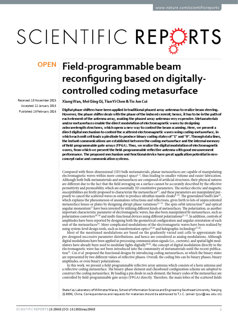 Field-Programmable Beam Reconfiguring Based On Dig | PDF Field-Programmable Beam Reconfiguring Based On Dig | PDF