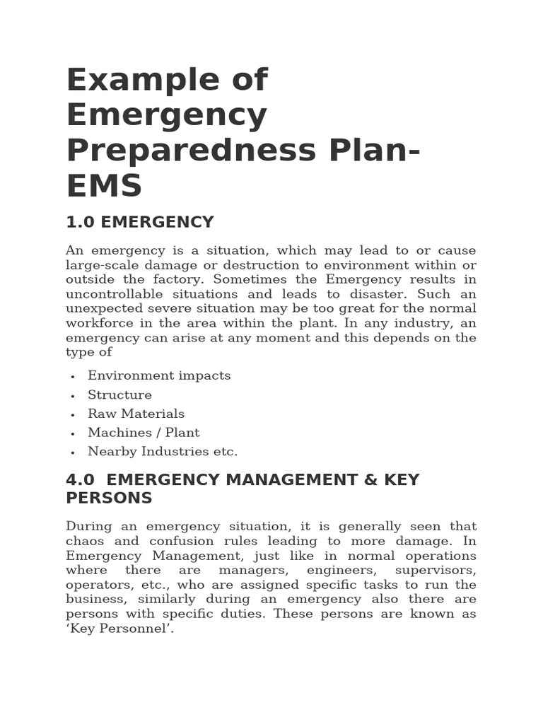 Example of Emergency Preparedness Plan-EMS | PDF