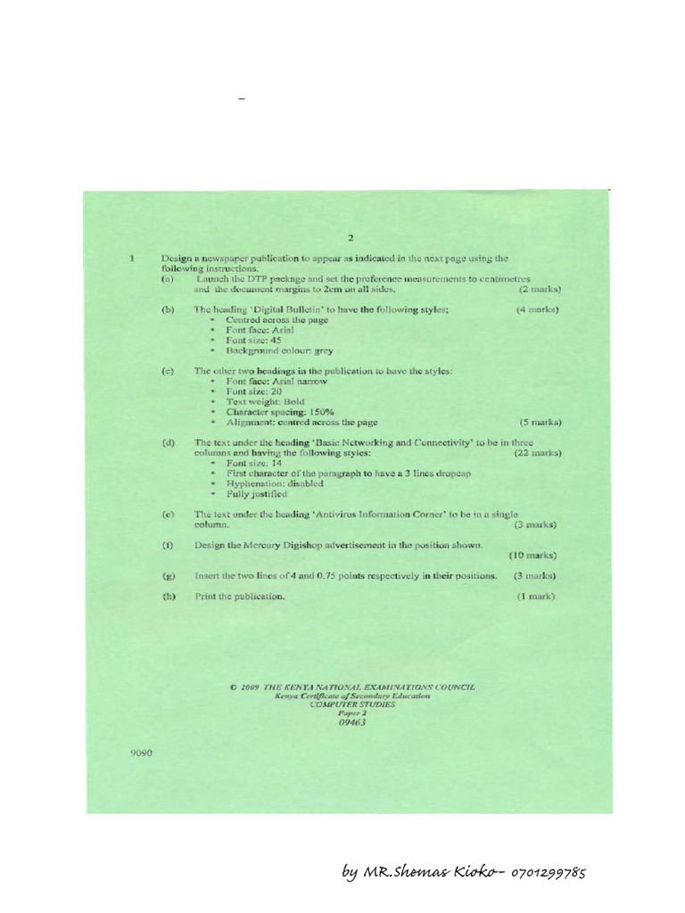 KCSE Desktop Publishing Practical Exams | PDF
