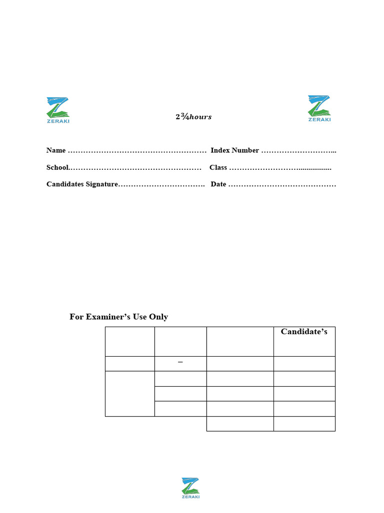 Geography Form 3 Paper 2 Question Paper Zeraki Achievers 1.0 - December ...