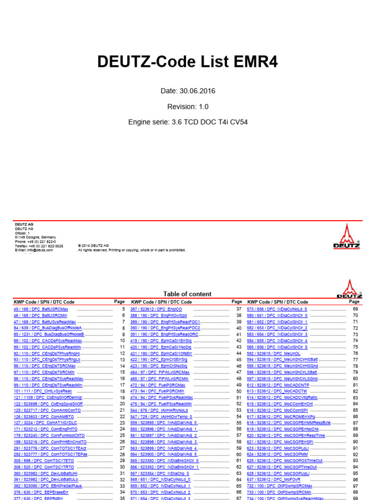 3.6 - Tier - 4 - Interim - CV54 - EN (Lista Codigo Errores EMR4) | PDF