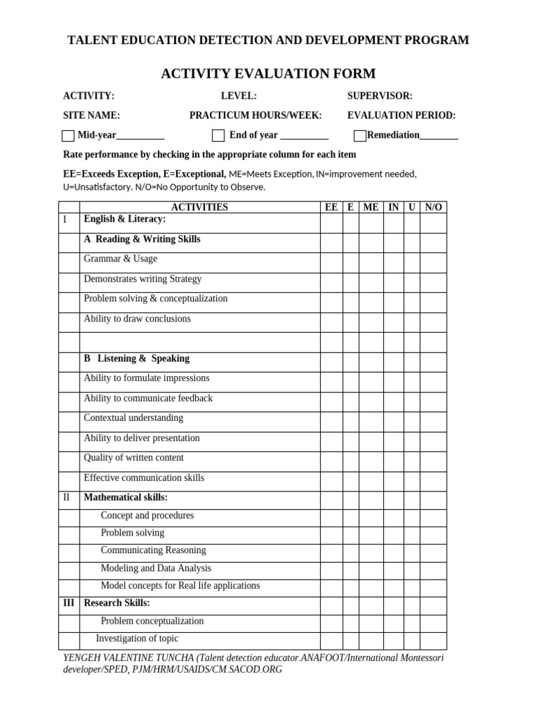 ACTIVITY EVALUATION FORM | PDF