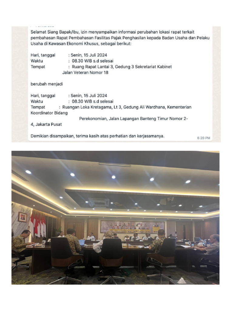 Perubahan Tempat Rapat KEK Kemenkoekon | PDF