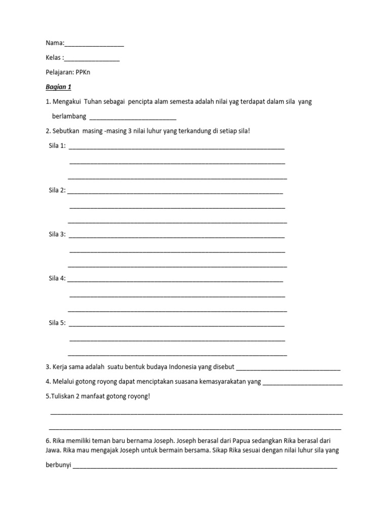 PPKN Latihan 1 (Sila - Sila Pancasila) KIRANA | PDF