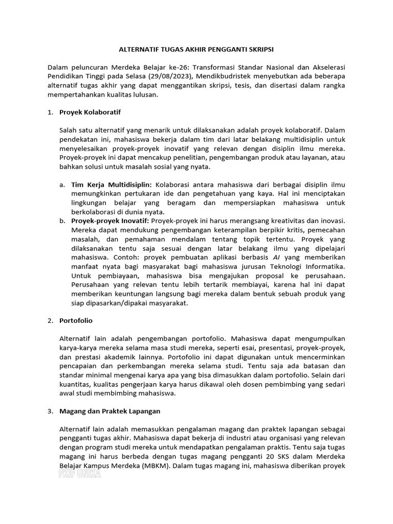 Alternatif Tugas Akhir Pengganti Skripsi | PDF