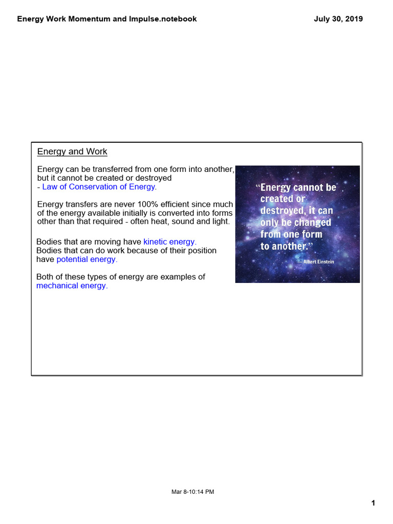 Energy Work Momentum and Impulse | PDF