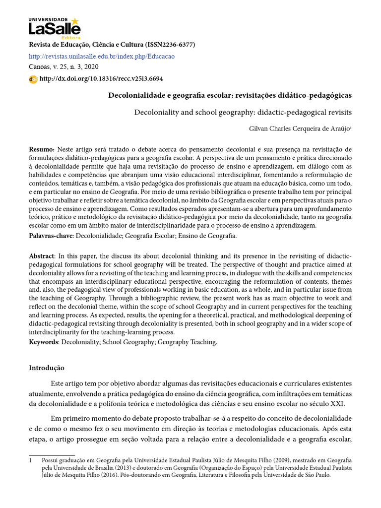 Decolonialidade e Geogra? A Escolar | PDF