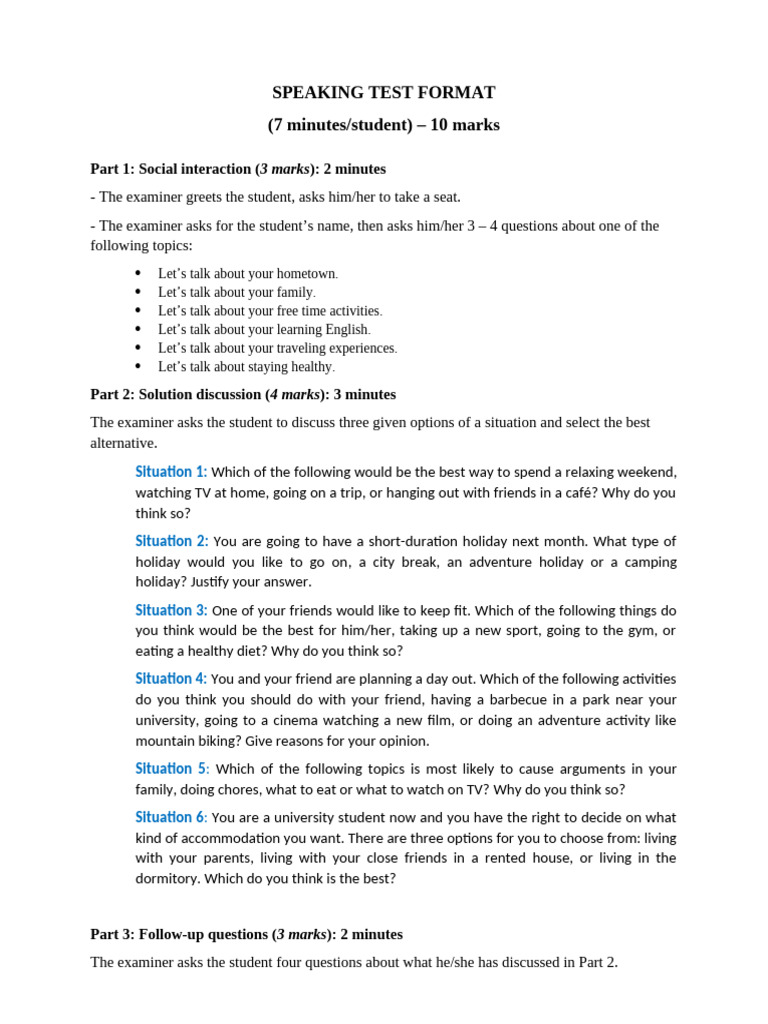English B1.1 - Speaking Test Format | PDF