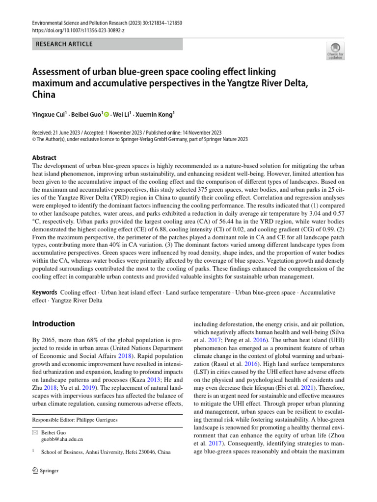 Assessment of Urban Blue Green Space Cooling Effect Linking Maximum and ...