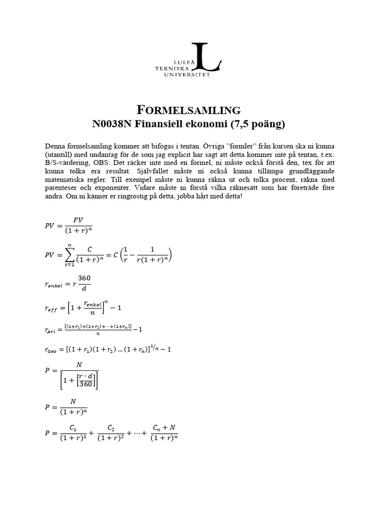 Formelsamling N0038N | PDF