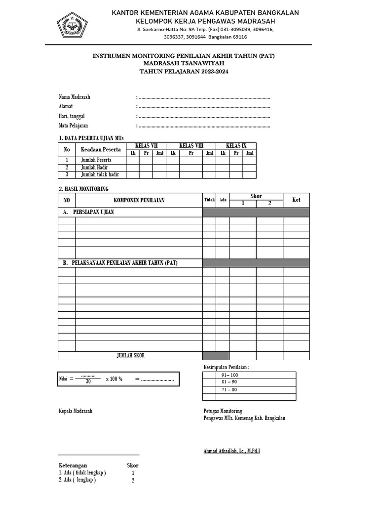 Instrumen Monev Pat 24 | PDF