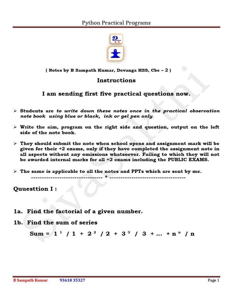 +2 - CSC - Python Practicals - EM - 2024 First 5 Prgs Revised ...