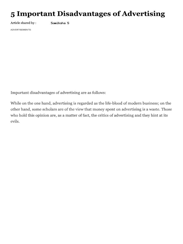 5 Important Disadvantages of Advertising | PDF