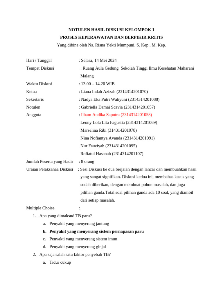 Notulen Hasil Diskusi Kelompok 1 Pertemuan Ke 2 | PDF