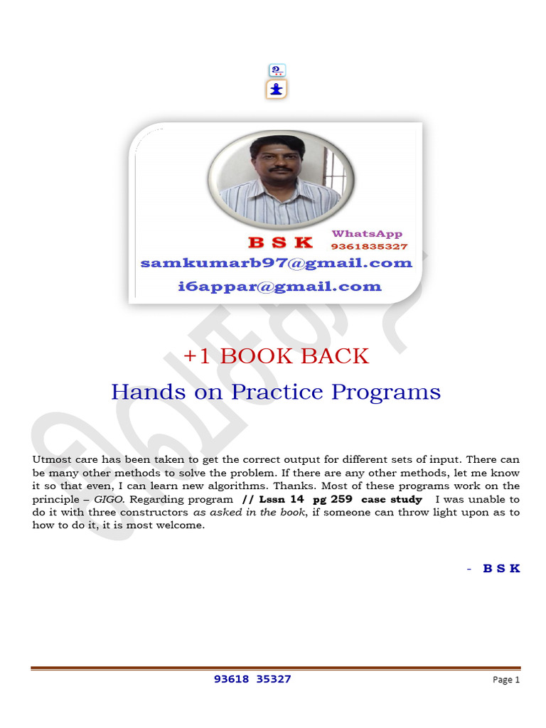 11th C++ Book Back Practice Prgs - BSK | PDF