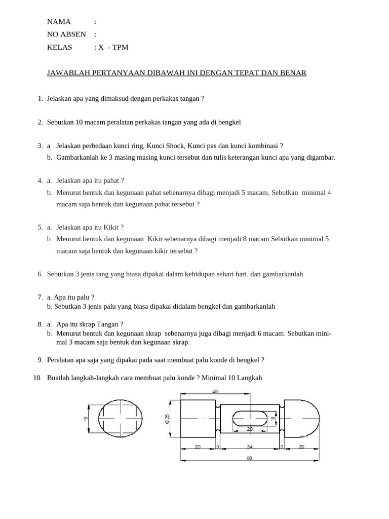 Soal UTS X TPM KK-O4 Peralatan Perkakas Tangan Semeter Ganjil 2017-2018 | PDF