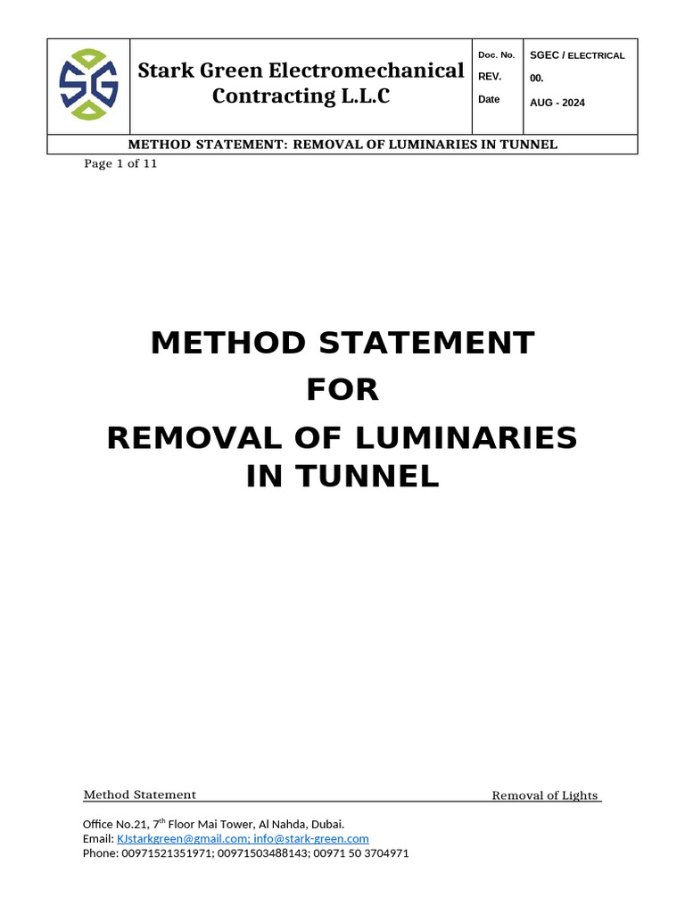 Method Statement - Removal of Luminaires | PDF | Personal Protective ...