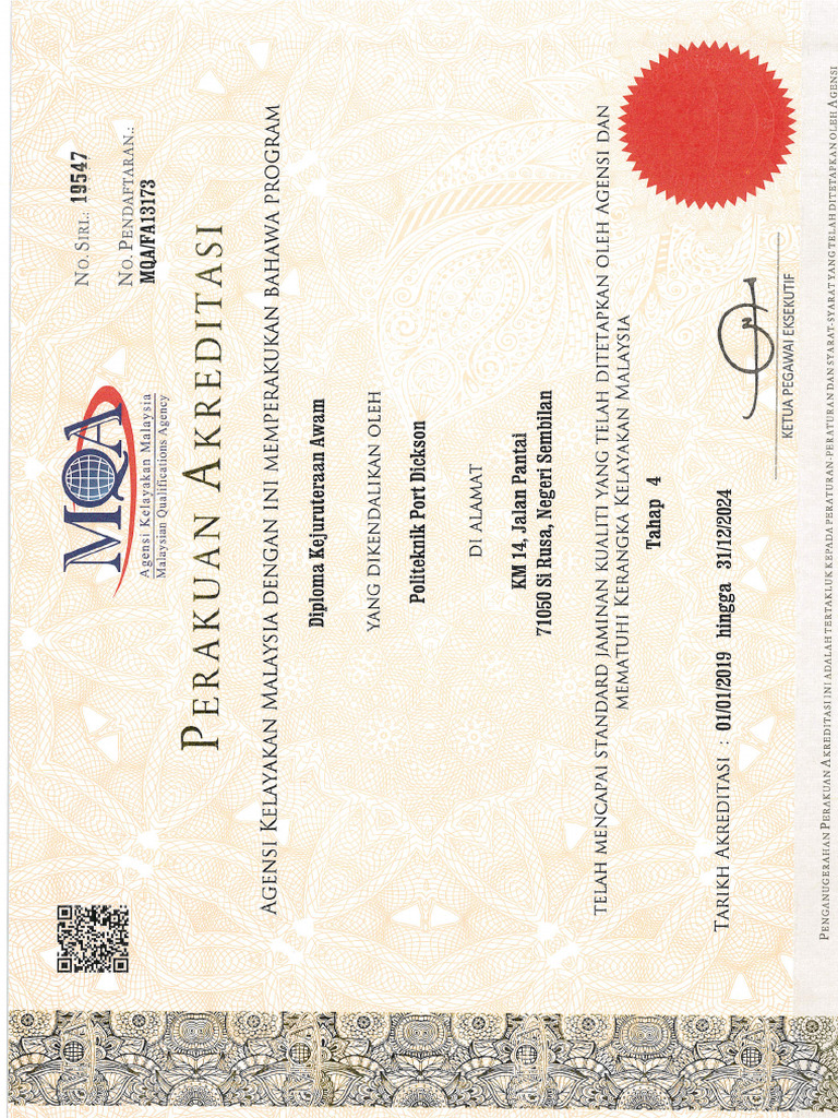 Sijil MQA - DKA (MQA FA 13173) | PDF