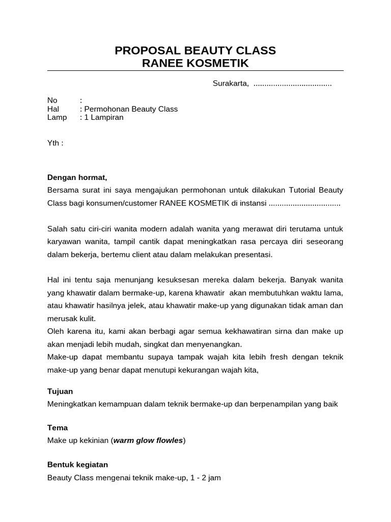 Proposal Beauty Class Ranee Kosmetik | PDF