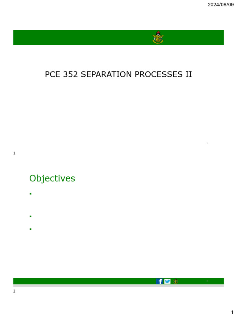 PCE 352 - Lecture 7 - Membrane Separation Processes - 2024 | PDF