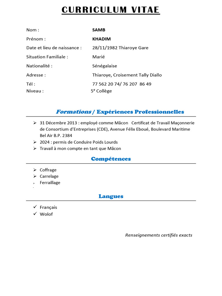 CV Khadim Samb | PDF CV Khadim Samb | PDF