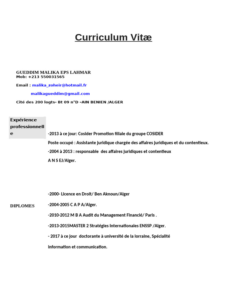 CV Malika 2021 | PDF