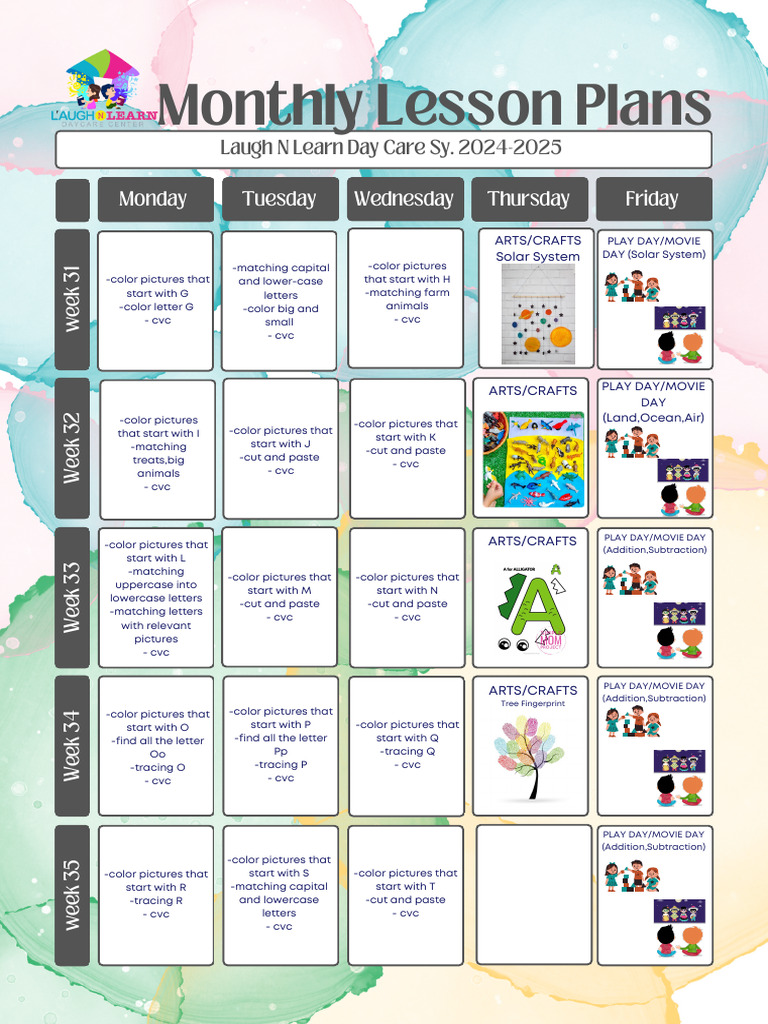 Colorful Pastel Watercolour Bubbles Monthly Lesson Plan | PDF | Orthography
