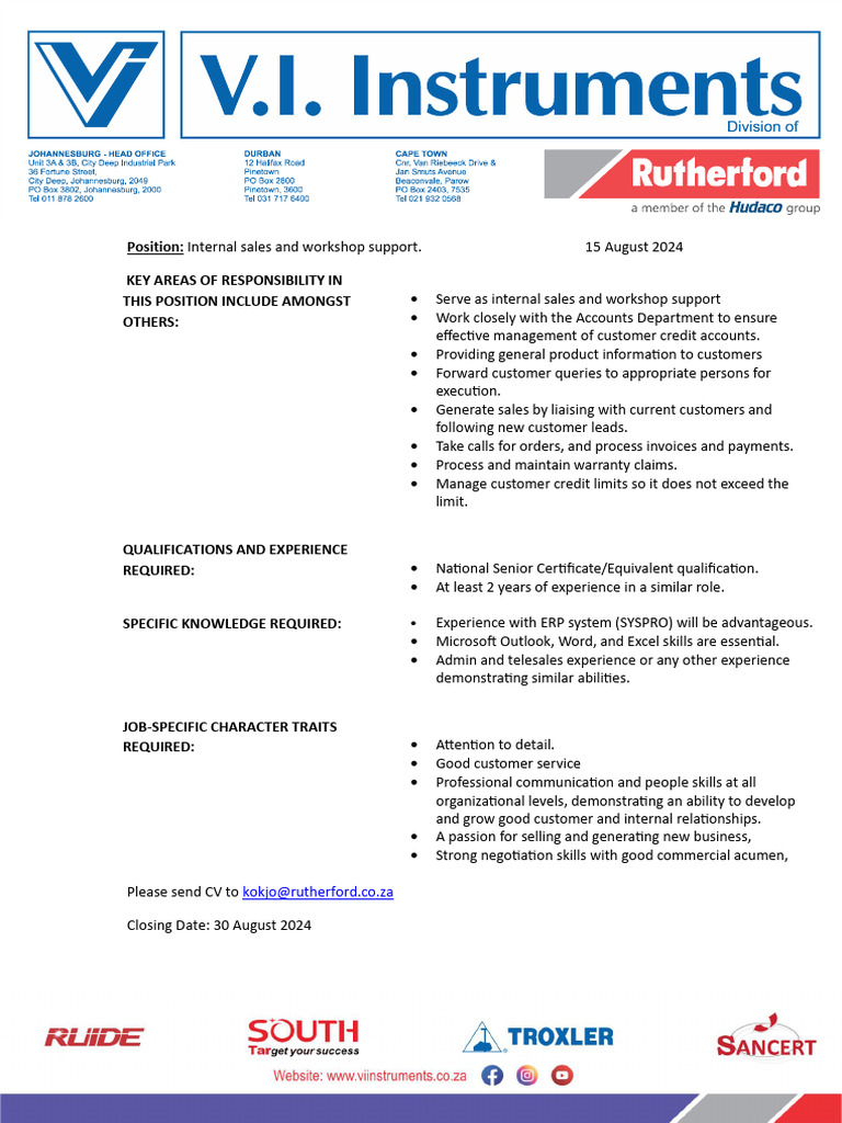 Vancancy VI Instruments 2024 | PDF