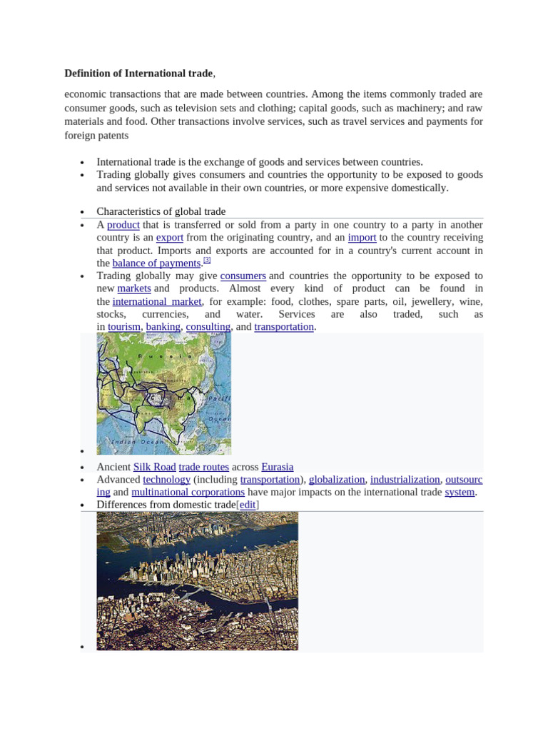 Definition of International Trade | PDF
