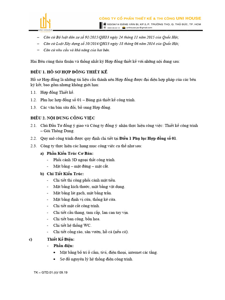 01 - HD THIET KE (GOI THONG DUNG)- UNI HOUSE | PDF