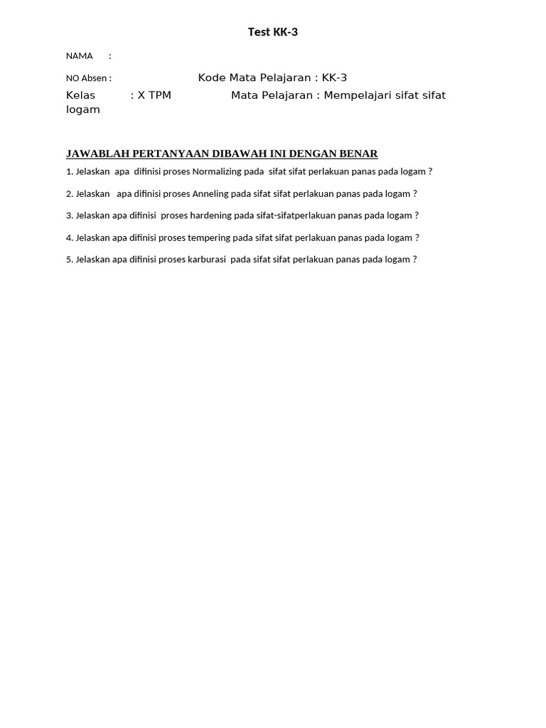 KK-3 Ulangan Test 1 | PDF