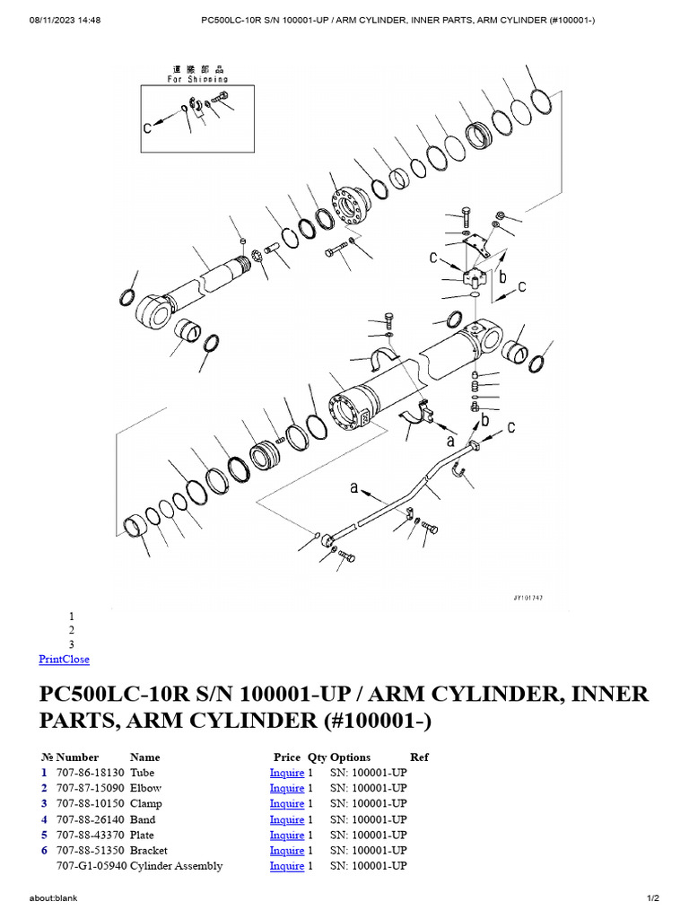 PC500LC-10R S - N 100001-Up - Arm Cylinder, Inner Parts, Arm Cylinder ...