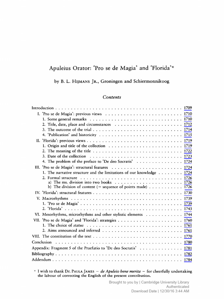 HIJMANS JR (1994) Apuleius Orator: 'Pro Se de Magia' and 'Florida' | PDF