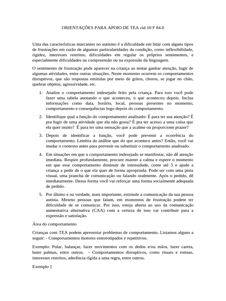 ORIENTAÇÕES PARA APOIO DE TEA Cid 10 F 84 | PDF