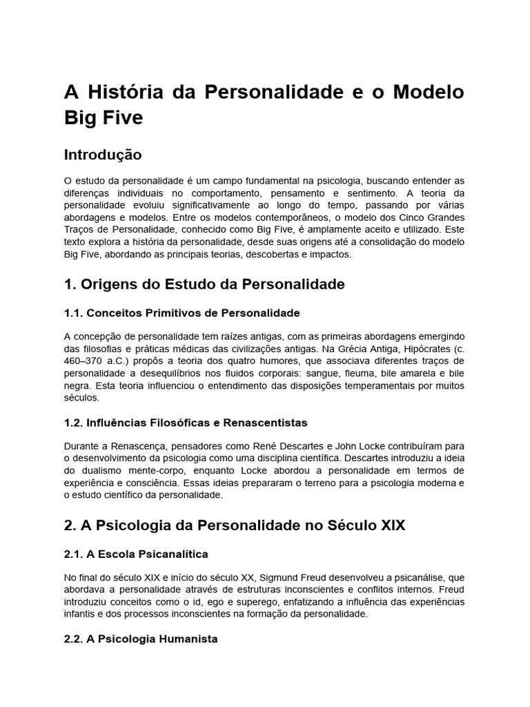 A História da Personalidade e o Modelo Big Five | PDF
