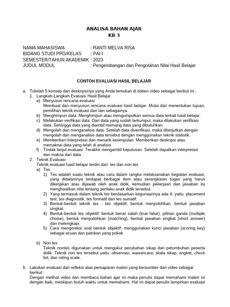 Analisa Evaluasi KB 3 | PDF