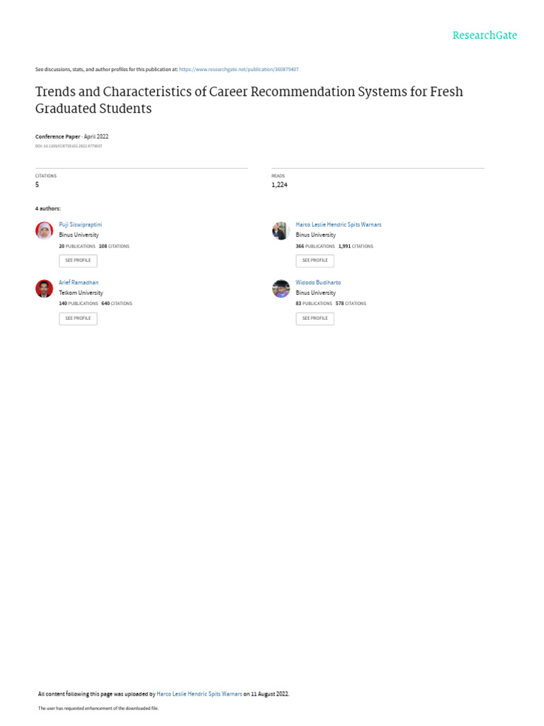 Trends and Characteristics of Career Recommendation Systems For Fresh ...