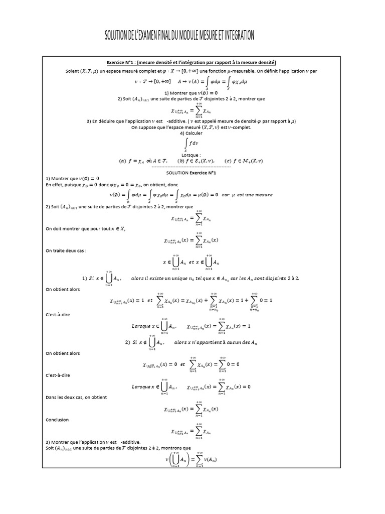 Examen Corrigé 4 Théorie de La Mesure Et de L'intégration | PDF